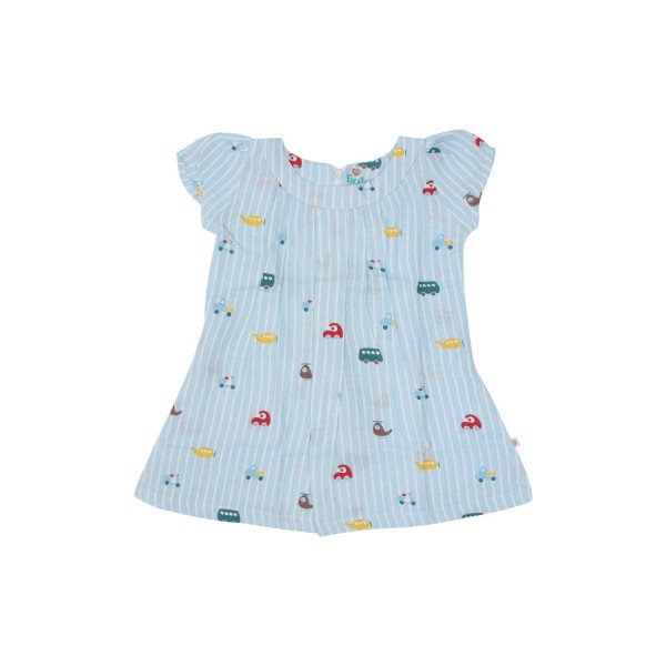 Blue Heli Bus-Puff Hand Frock - My Mini Buds