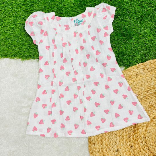 Pink Strawberry - Puff Hand Frock - My Mini Buds